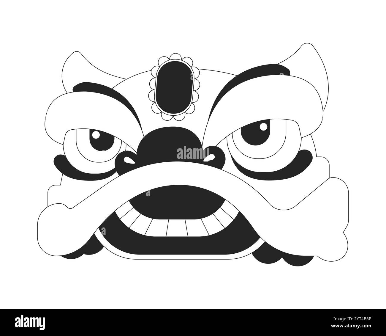 Chinese lion head black and white 2D line object Stock Vector Image ...