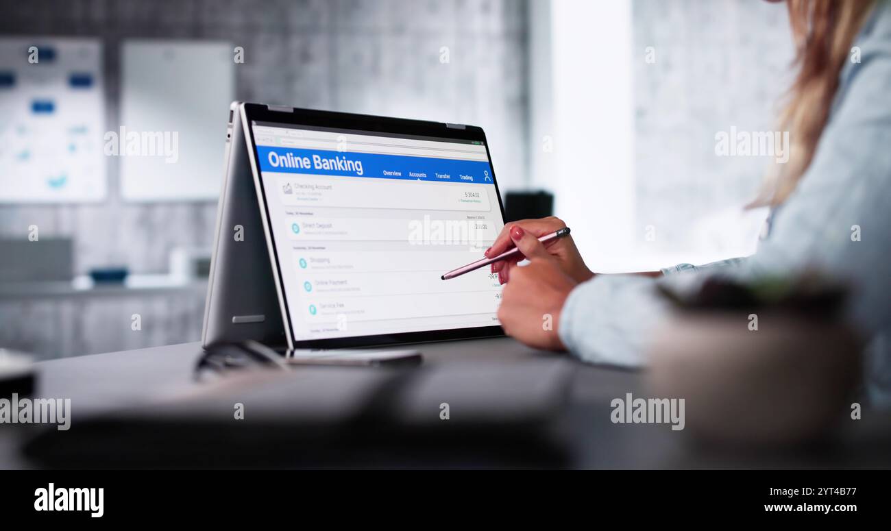 Online Bank Account Statement On Screen. Money Transfer Stock Photo - Alamy