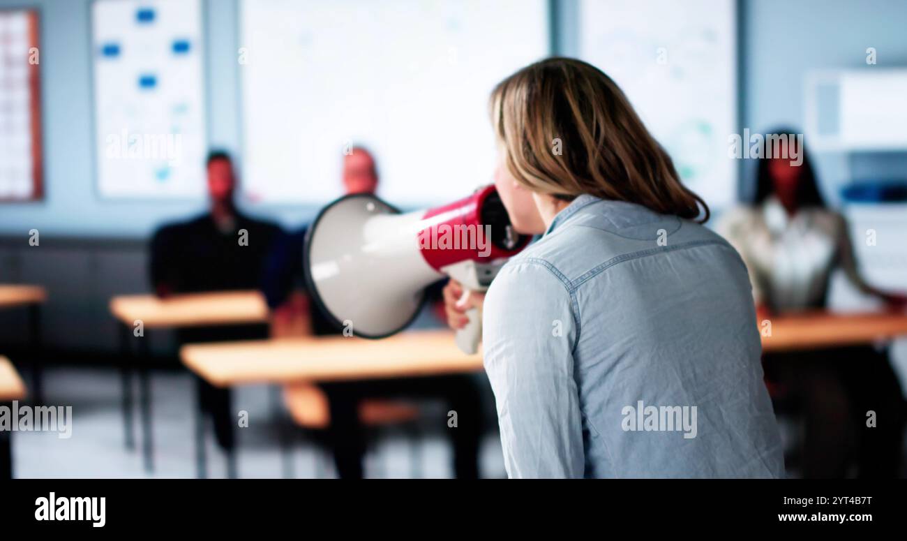 Angry Strict Teacher Yelling In School. Academic Classroom Stock Photo ...