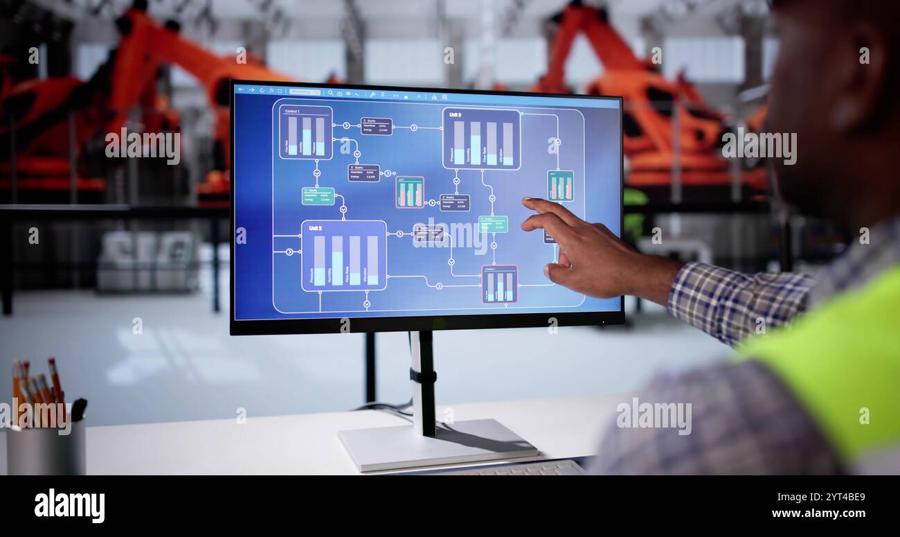 Men In Automotive Car Factory Using Scada System Stock Photo - Alamy