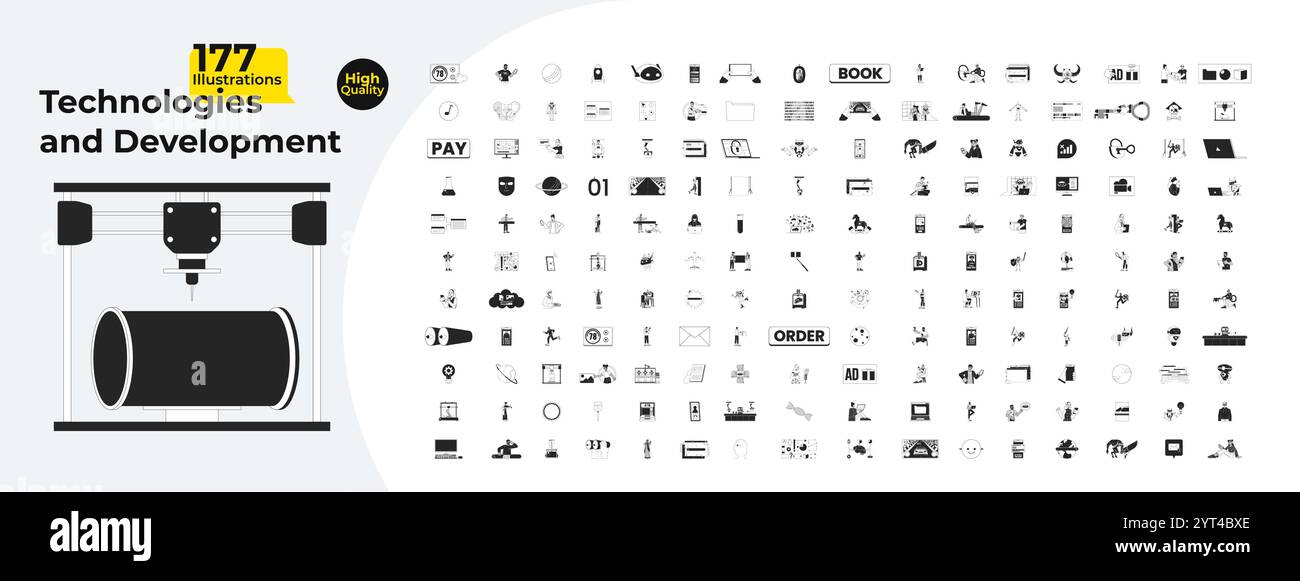 Modern technology outline illustrations mega bundle Stock Vector Image ...