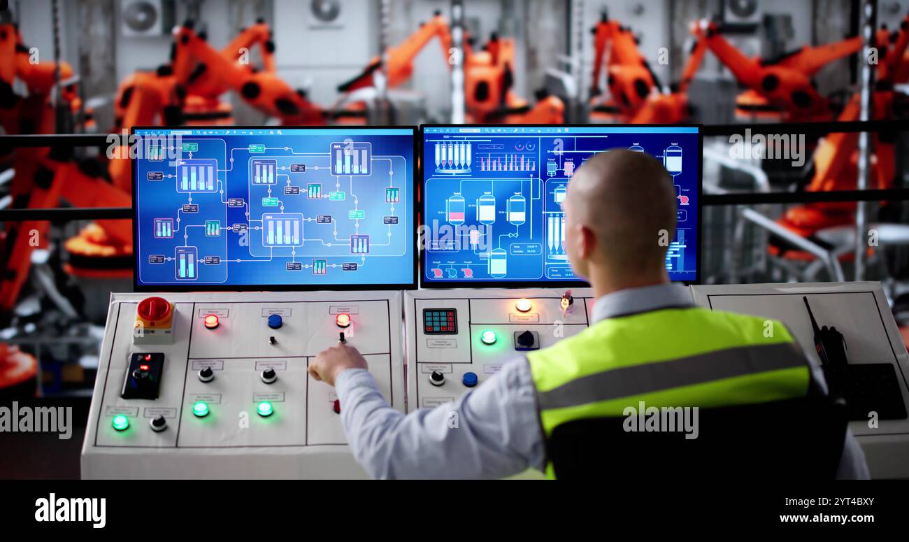 Scada Desktop Software On Computer At Car Manufacturing Line Stock ...