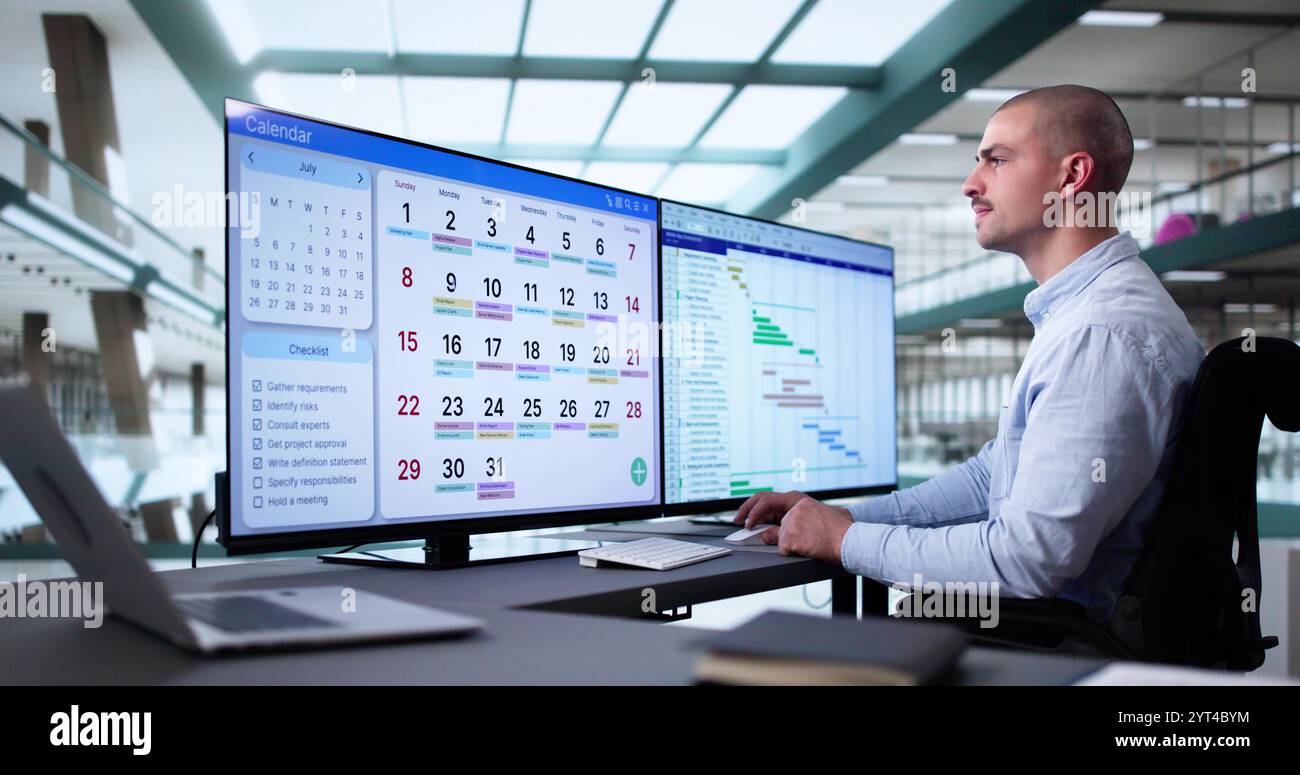 Managing Tasks And Schedules With Gantt Calendar On Computer Screen ...