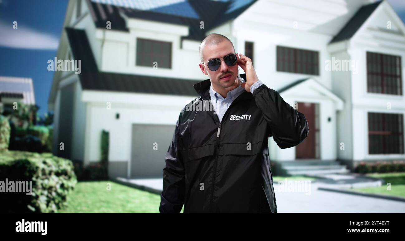 Security Guard Standing Outside The House Wearing Black Jacket Stock ...