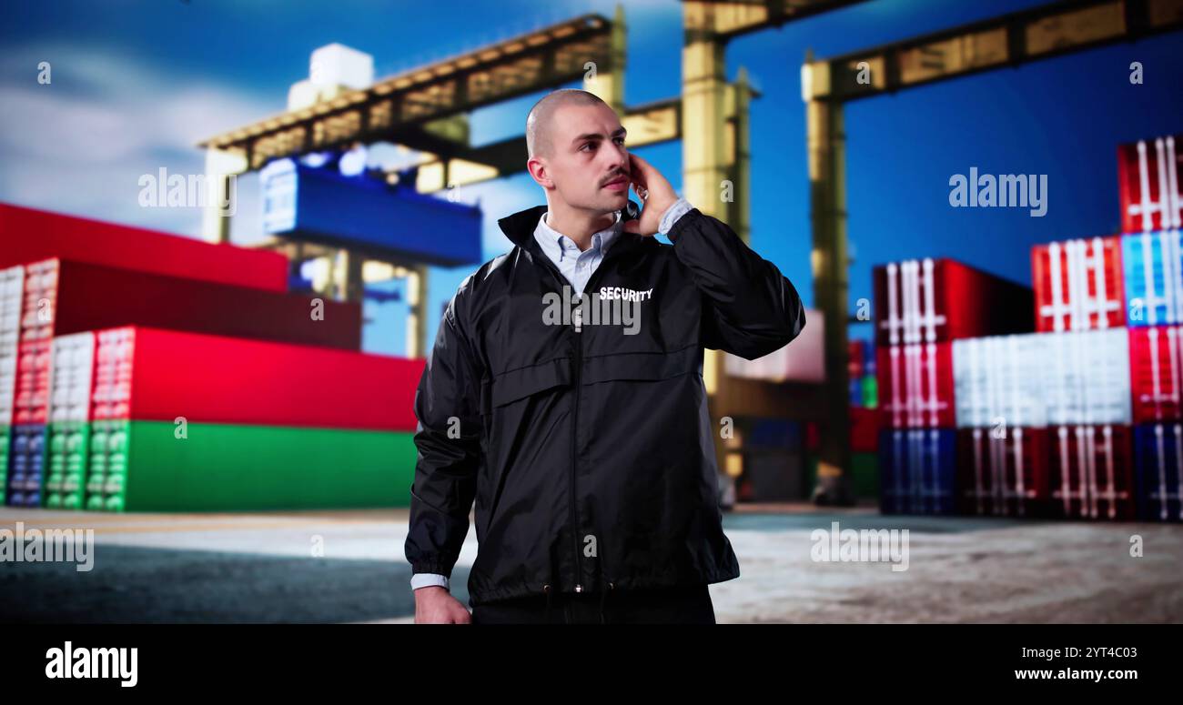 Guard Security Man In Shipping Port. Logistics Industry Stock Photo - Alamy