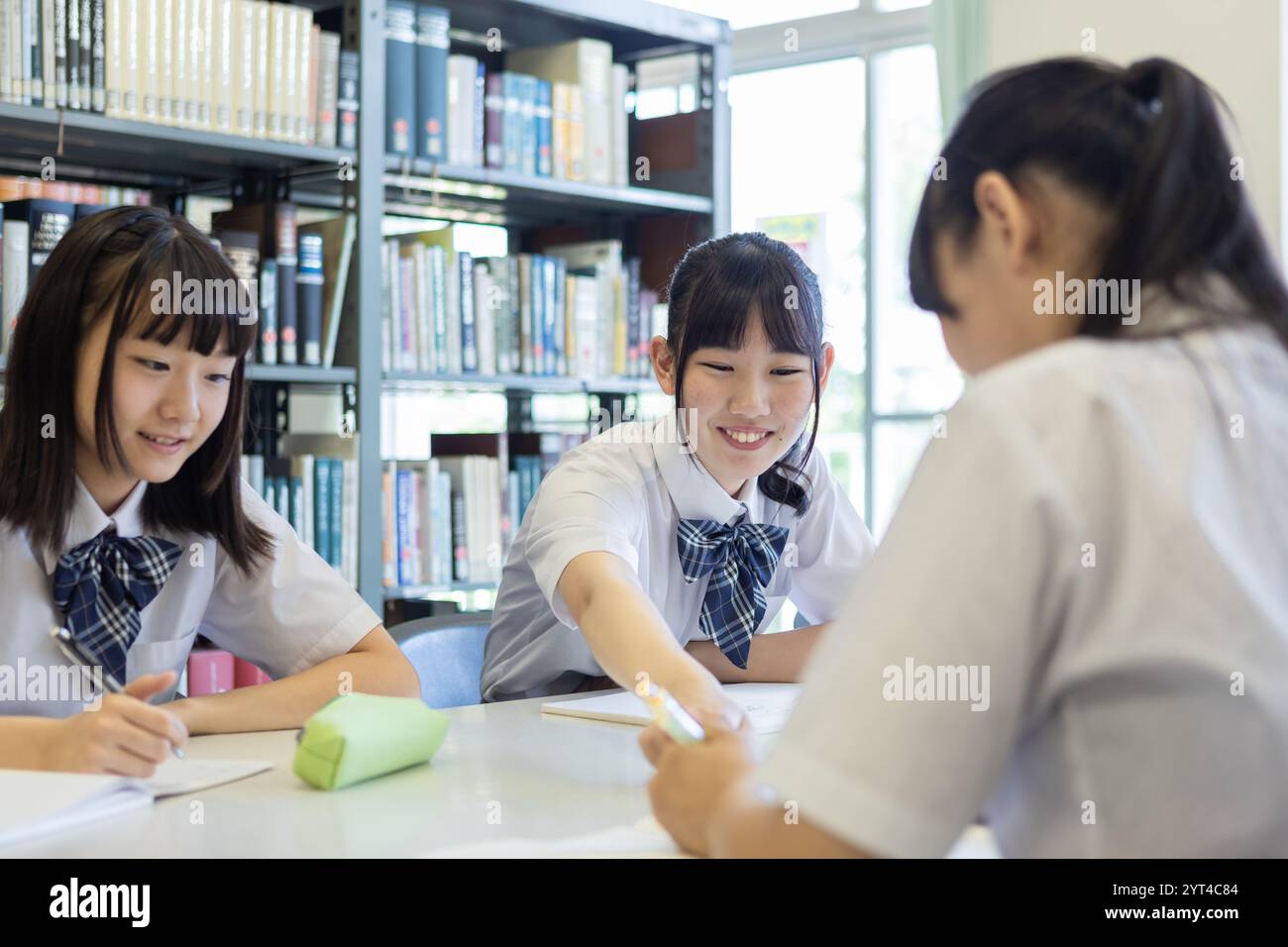 High school girls studying in the library Stock Photo - Alamy