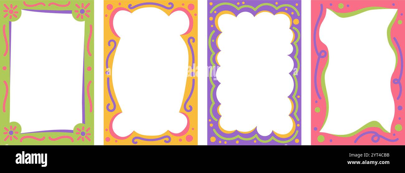 Wavy scallop border shapes. Rectangle fun psychedelic hand drawn frame ...