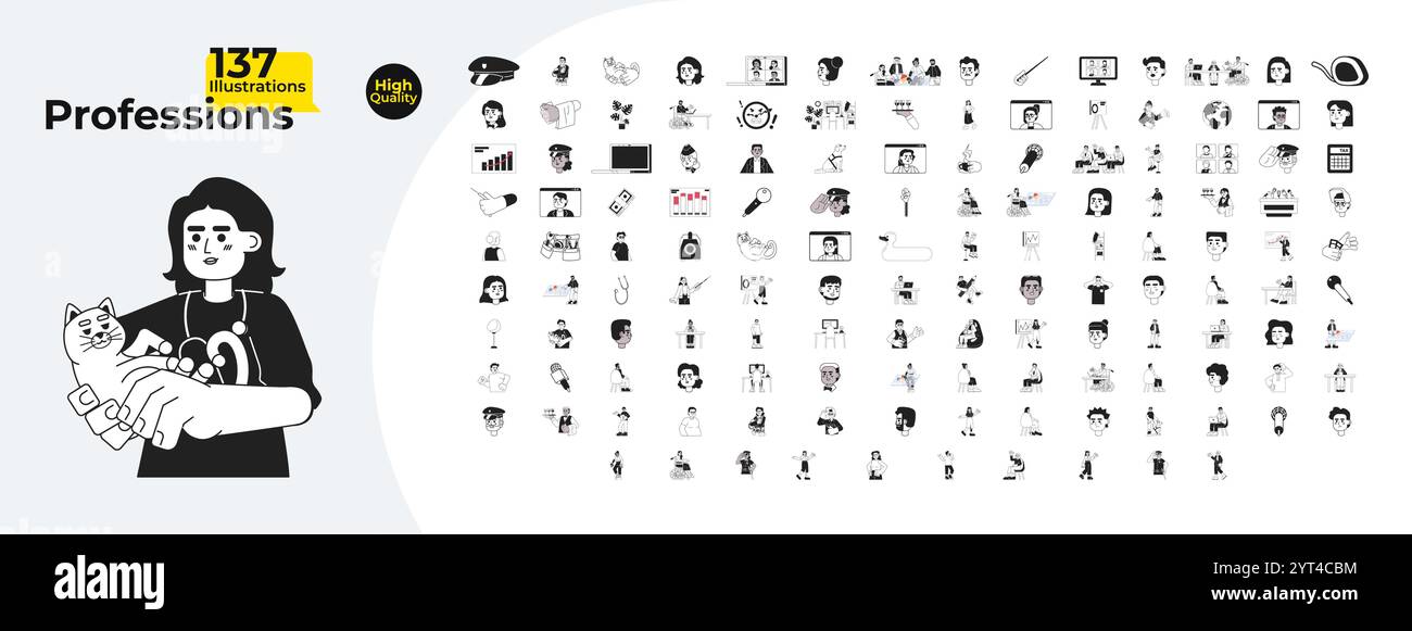 Jobs professions outline illustrations mega bundle Stock Vector Image ...