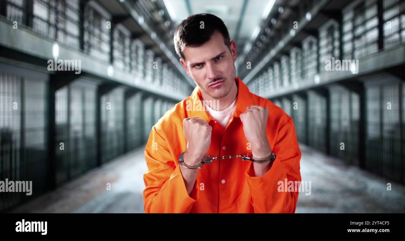 Man In Prison Or Jail in Orange Uniform. Crime Punishment Stock Photo ...