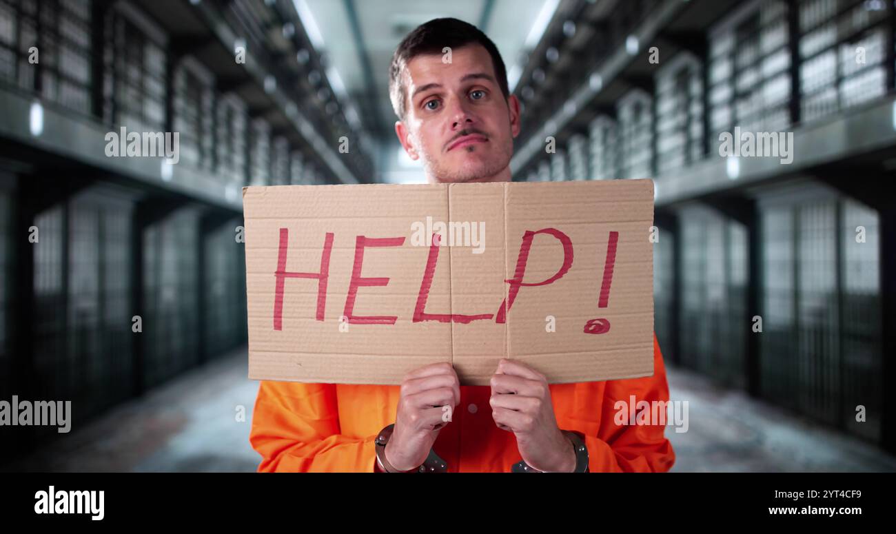 Scary Jail Cell Horror. Prisoner In Handcuffs With Help Text Message ...