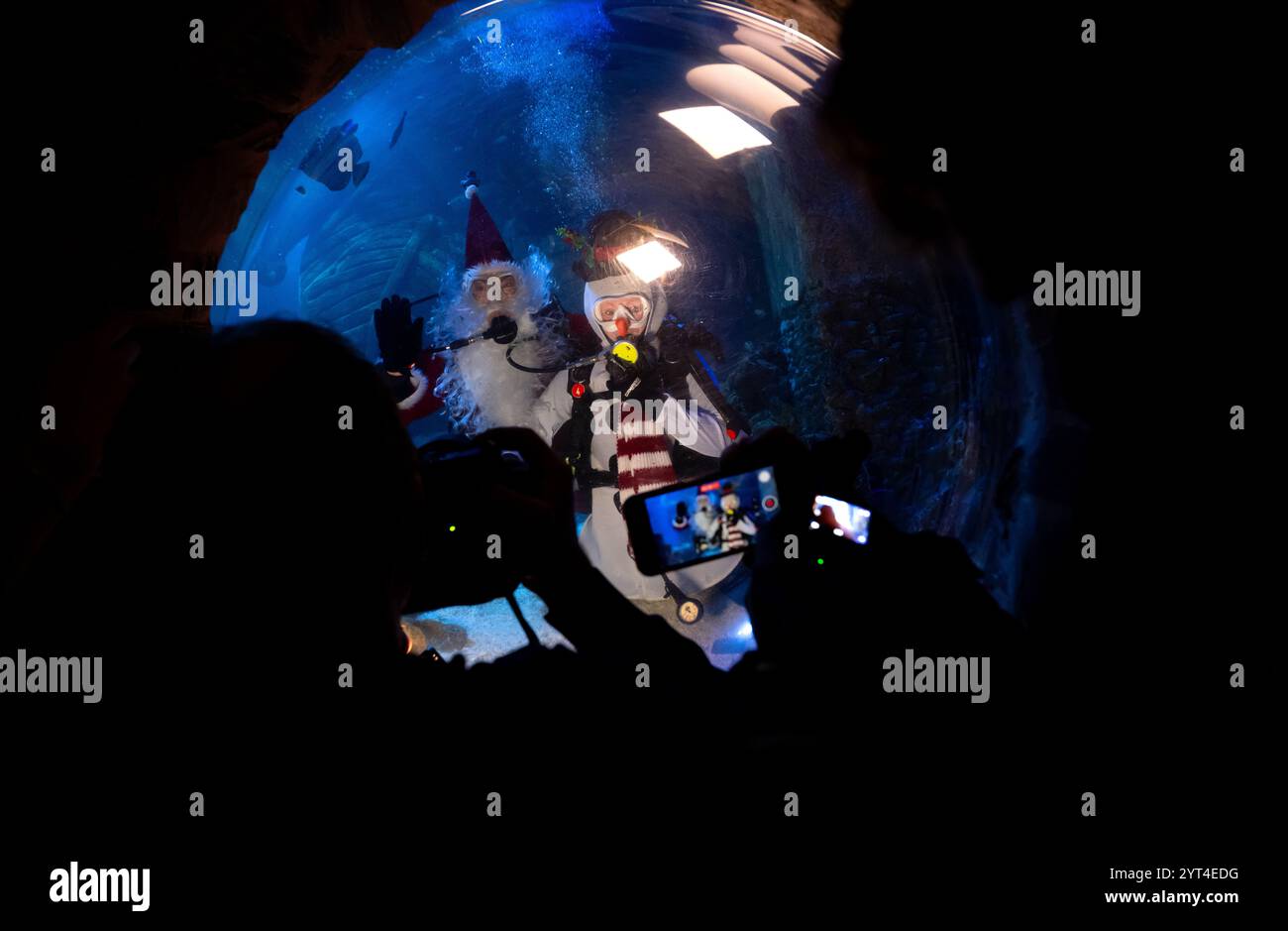 06 December 2024, Bavaria, Munich: Two divers dressed up as Santa Claus ...