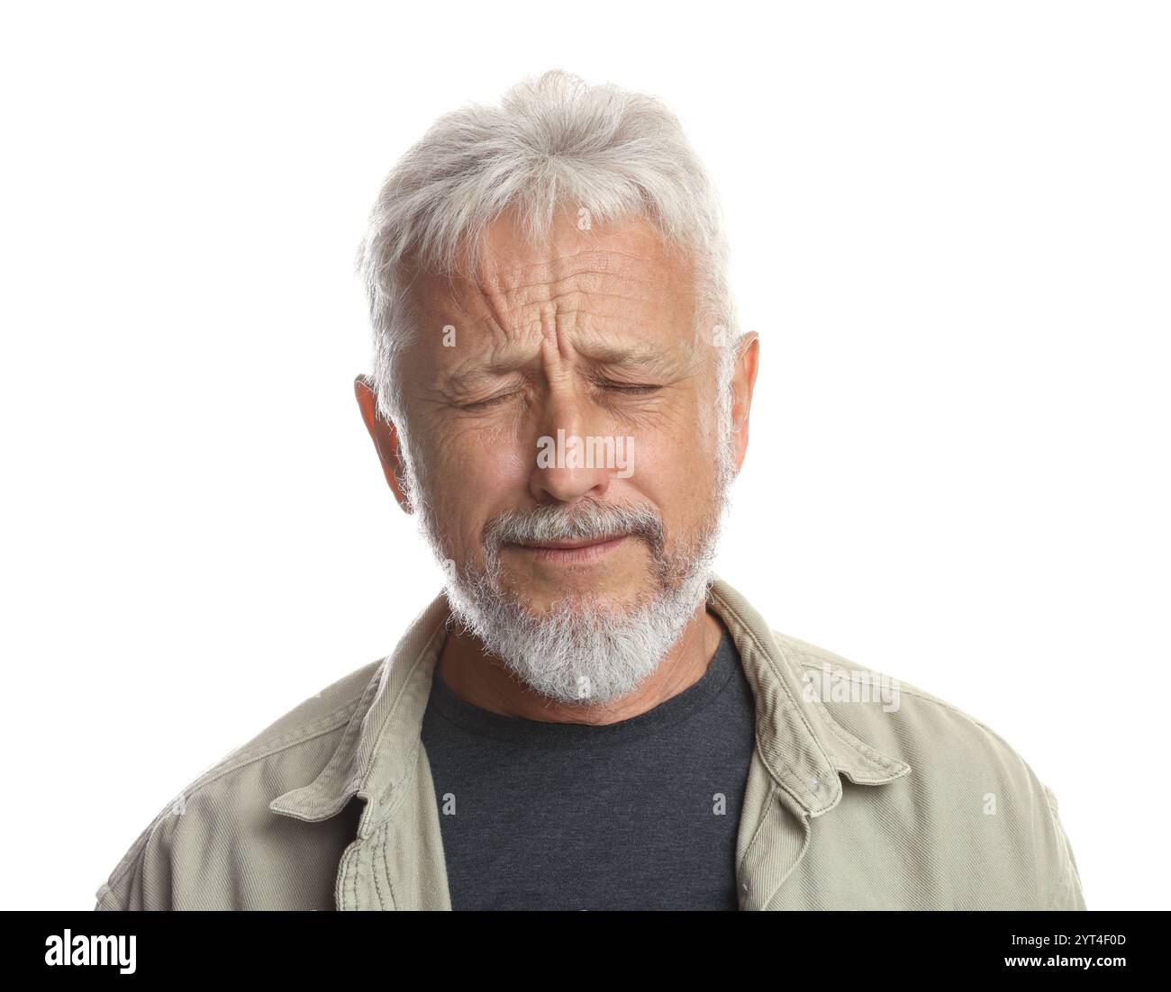 Sad senior man crying on white background Stock Photo - Alamy