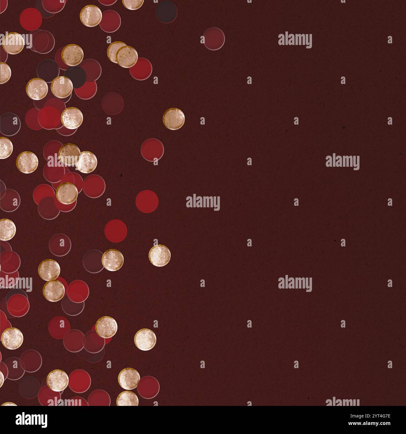Red and gold confetti on dark, chocolate brown background Stock Photo ...