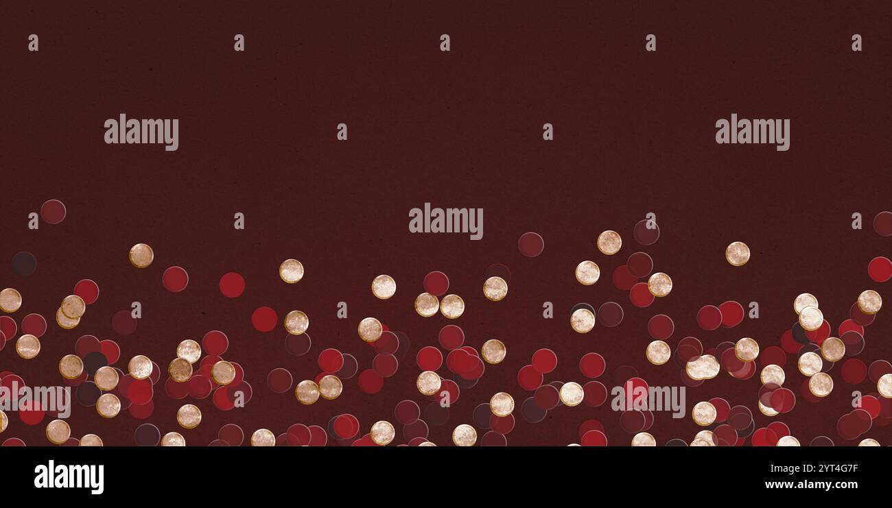 Red and gold confetti on dark, chocolate brown background Stock Photo ...