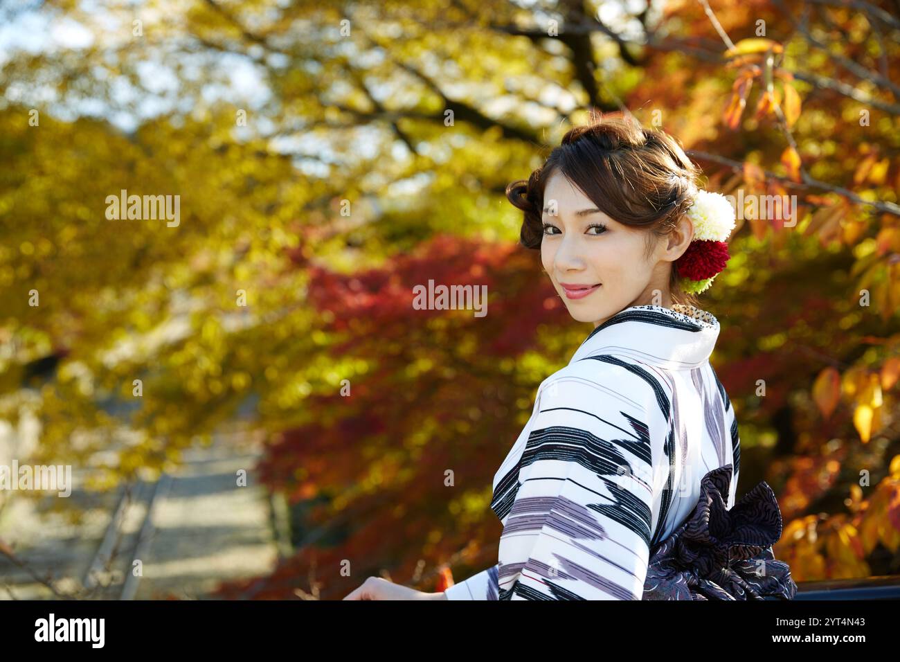Autumn leaves and woman in kimono Stock Photo - Alamy