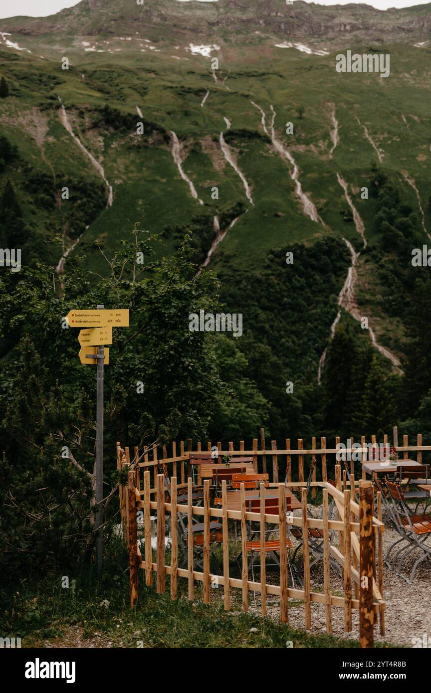Rustic Alpine Outdoor Dining in Mountainous Landscape Stock Photo - Alamy