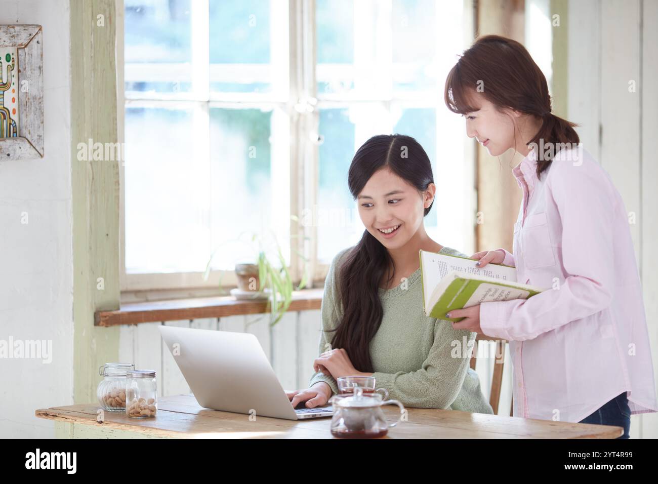 Two women using a computer Stock Photo - Alamy