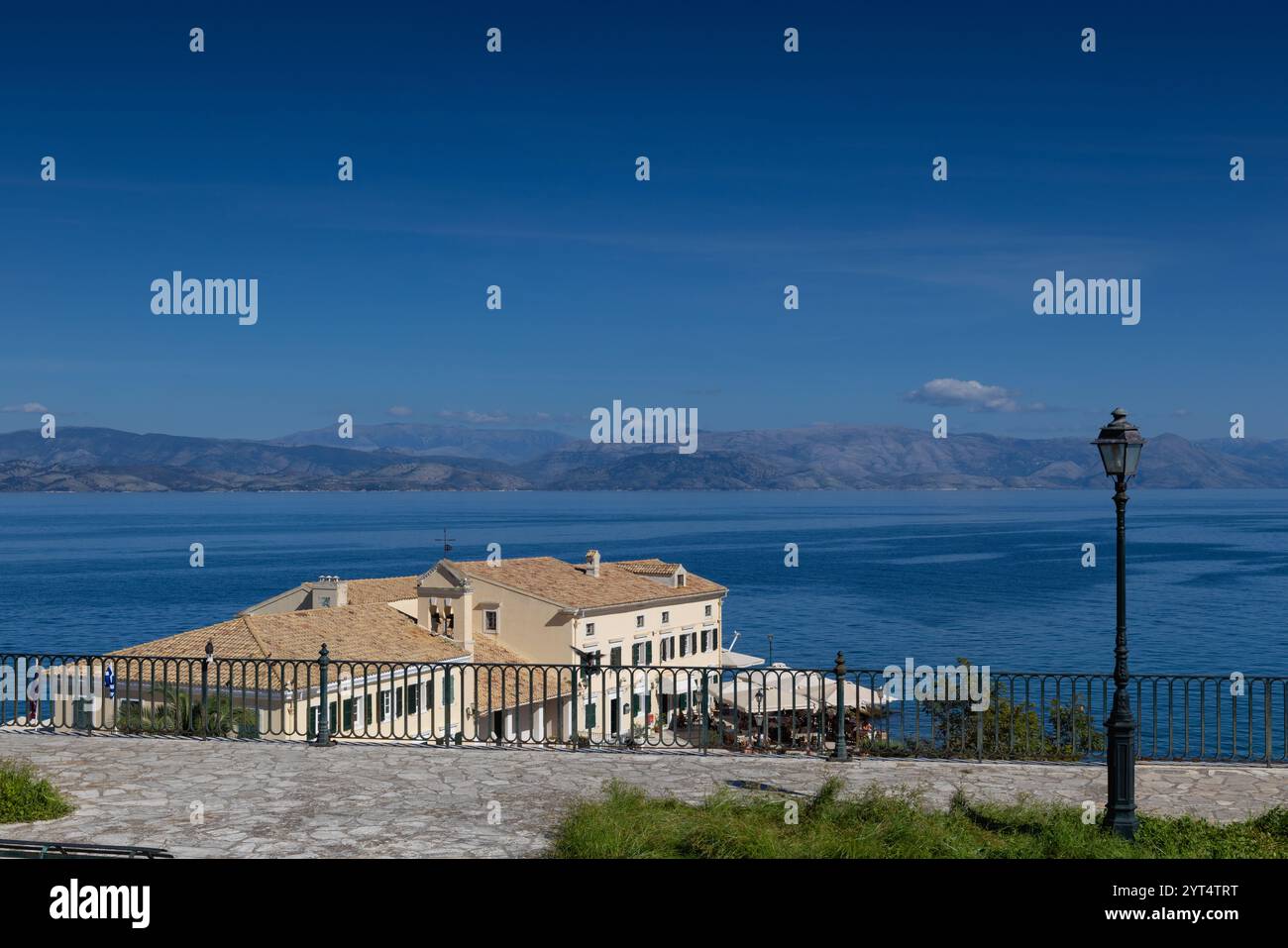 Taverna and restaurant at the port harbour area of Corfu town on Stock ...