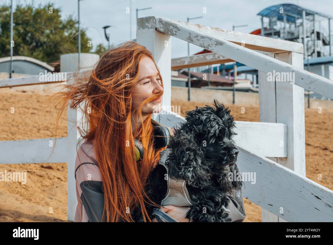 connection between girl and pet, exploring nature, pet care Stock Photo ...