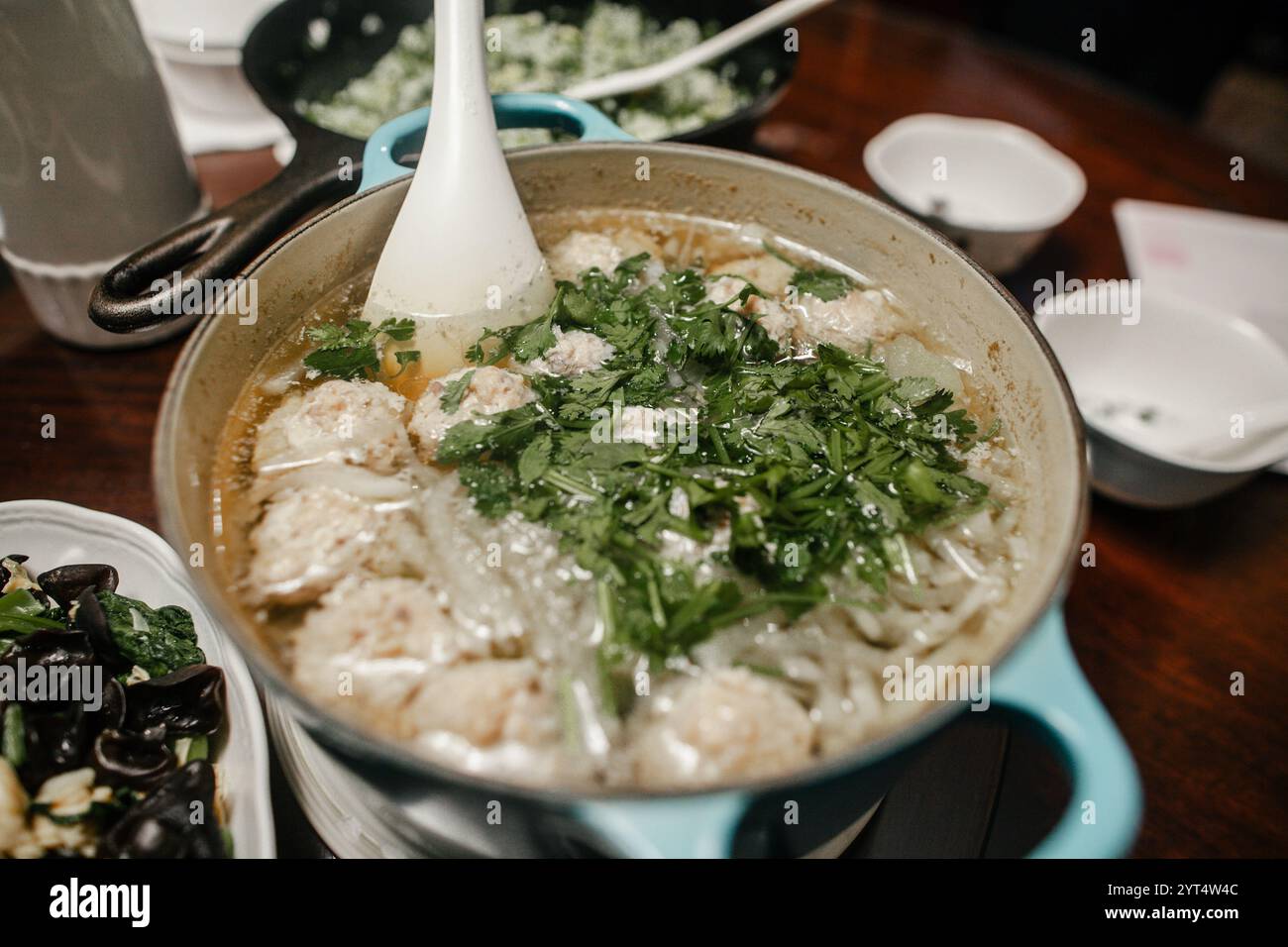 Radish and meatball soup with cilantro garnish Stock Photo - Alamy
