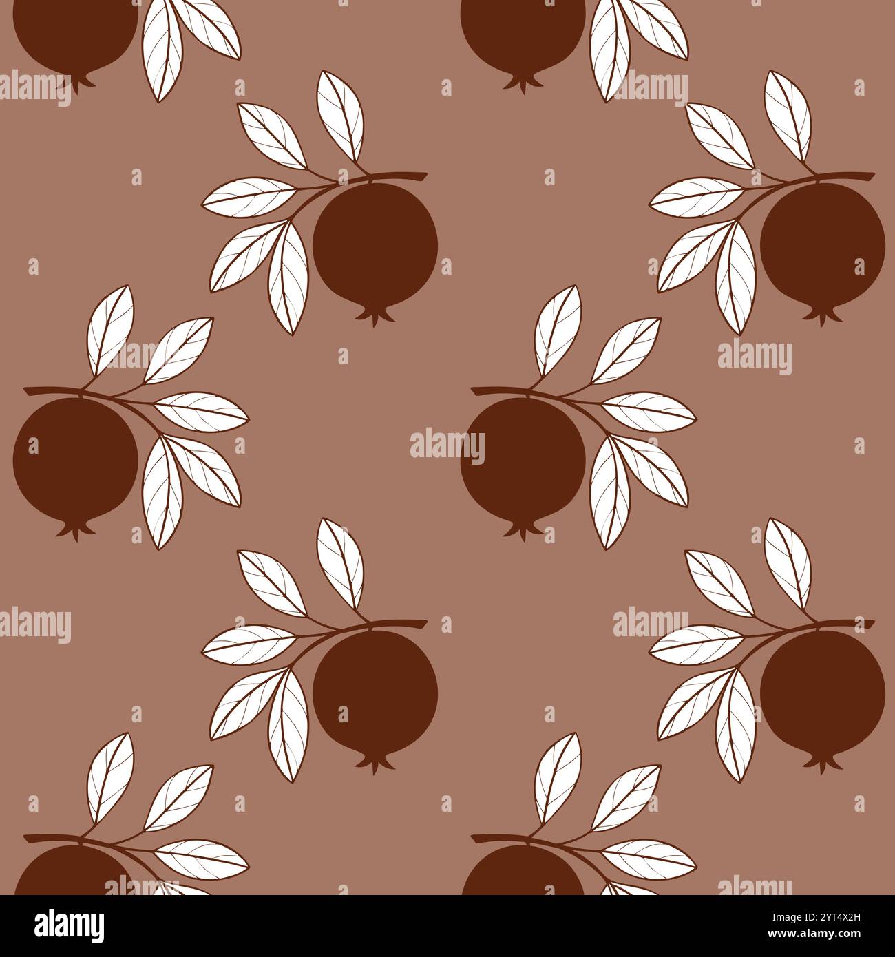 Pomegranate burgundy fruit pattern mocha mousse, stylized contour ...