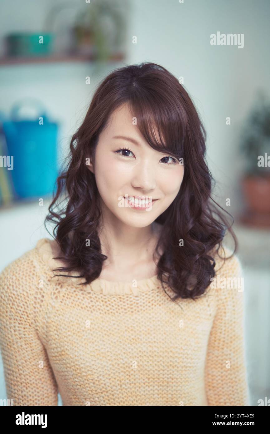 Fresh woman with medium hair Stock Photo - Alamy