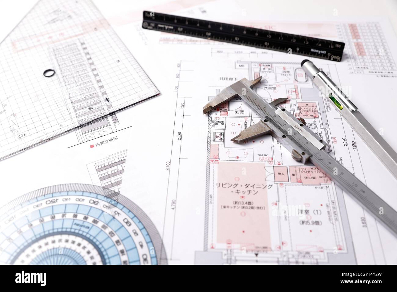 Protractor with blueprint hi-res stock photography and images - Alamy