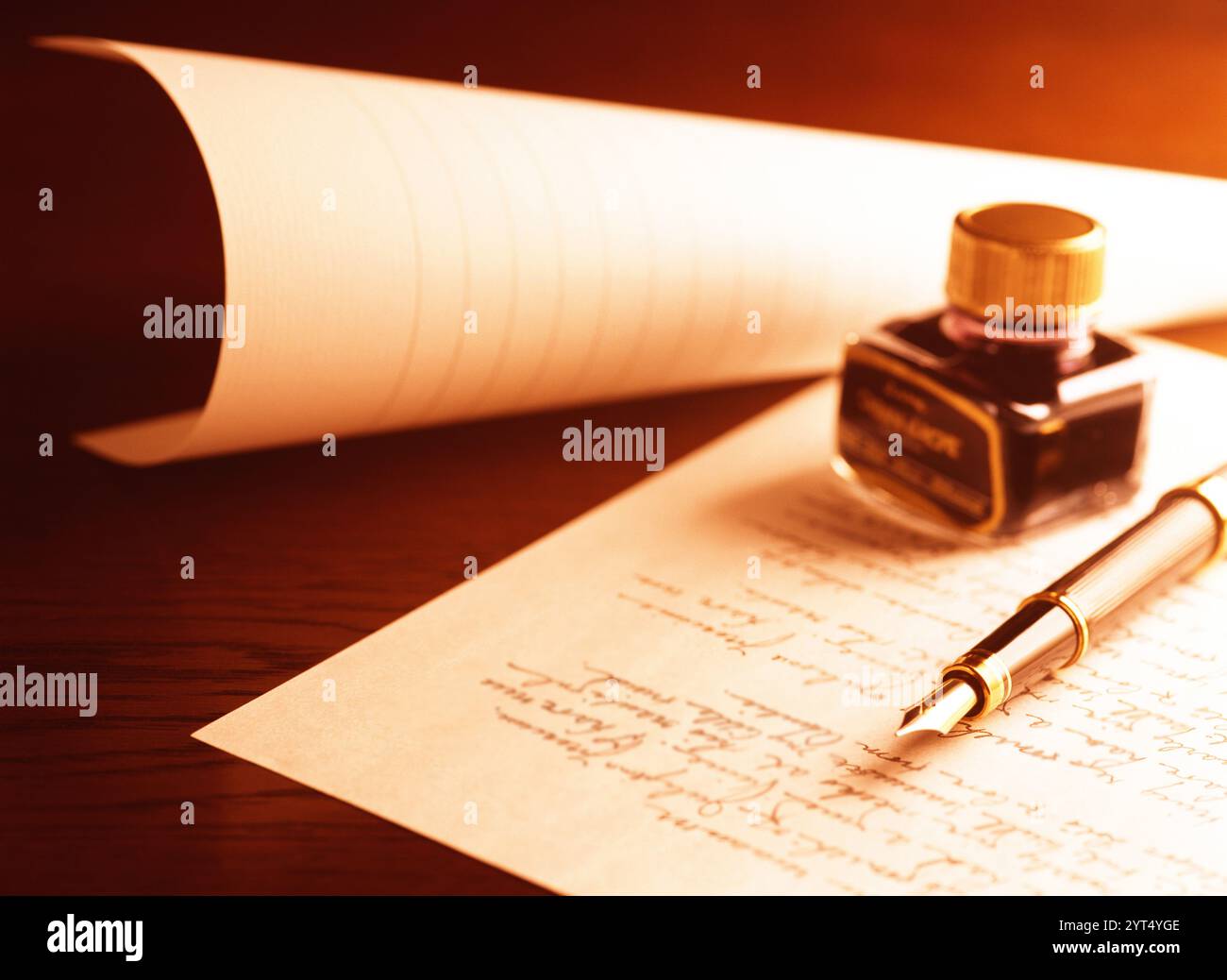 Fountain pens, letters and ink Stock Photo - Alamy