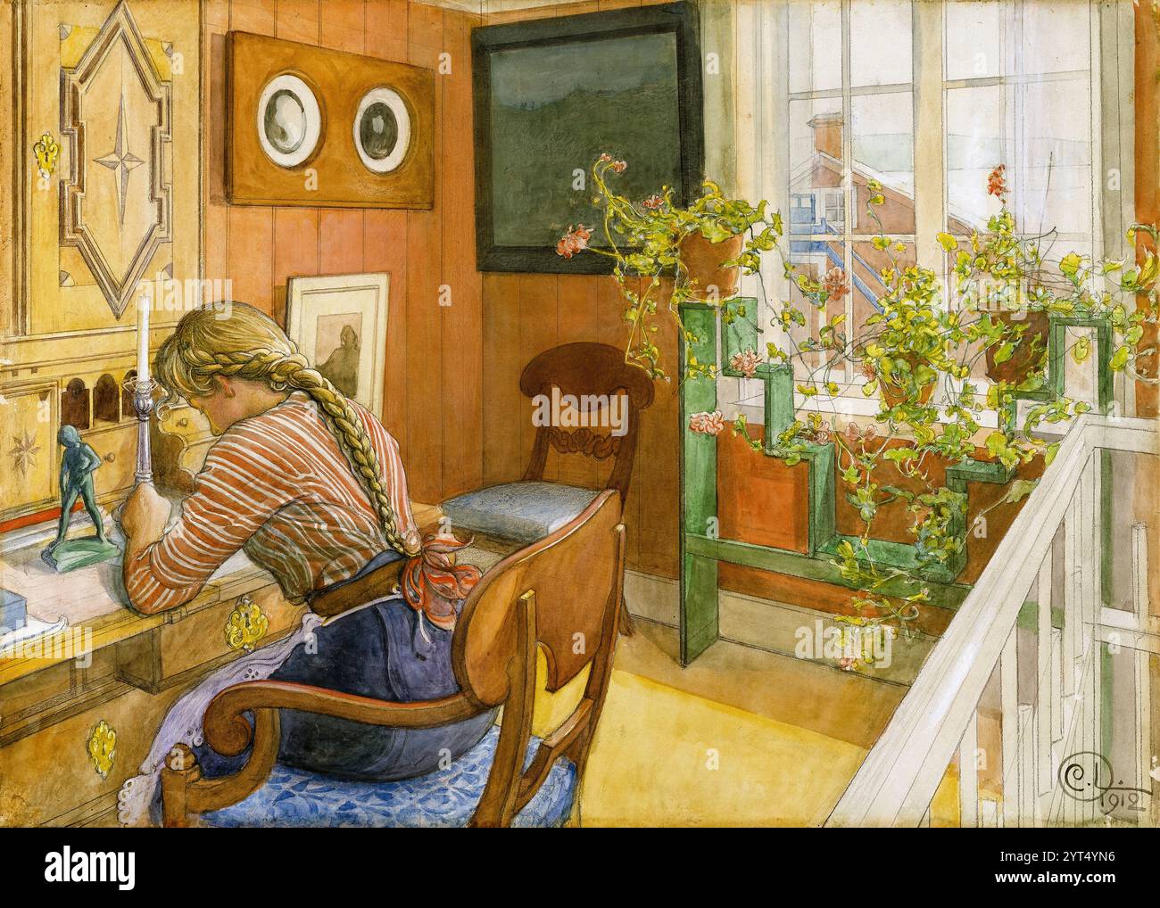 Carl Larsson, Letter Writing, watercolour painting, 1912 Stock Photo ...