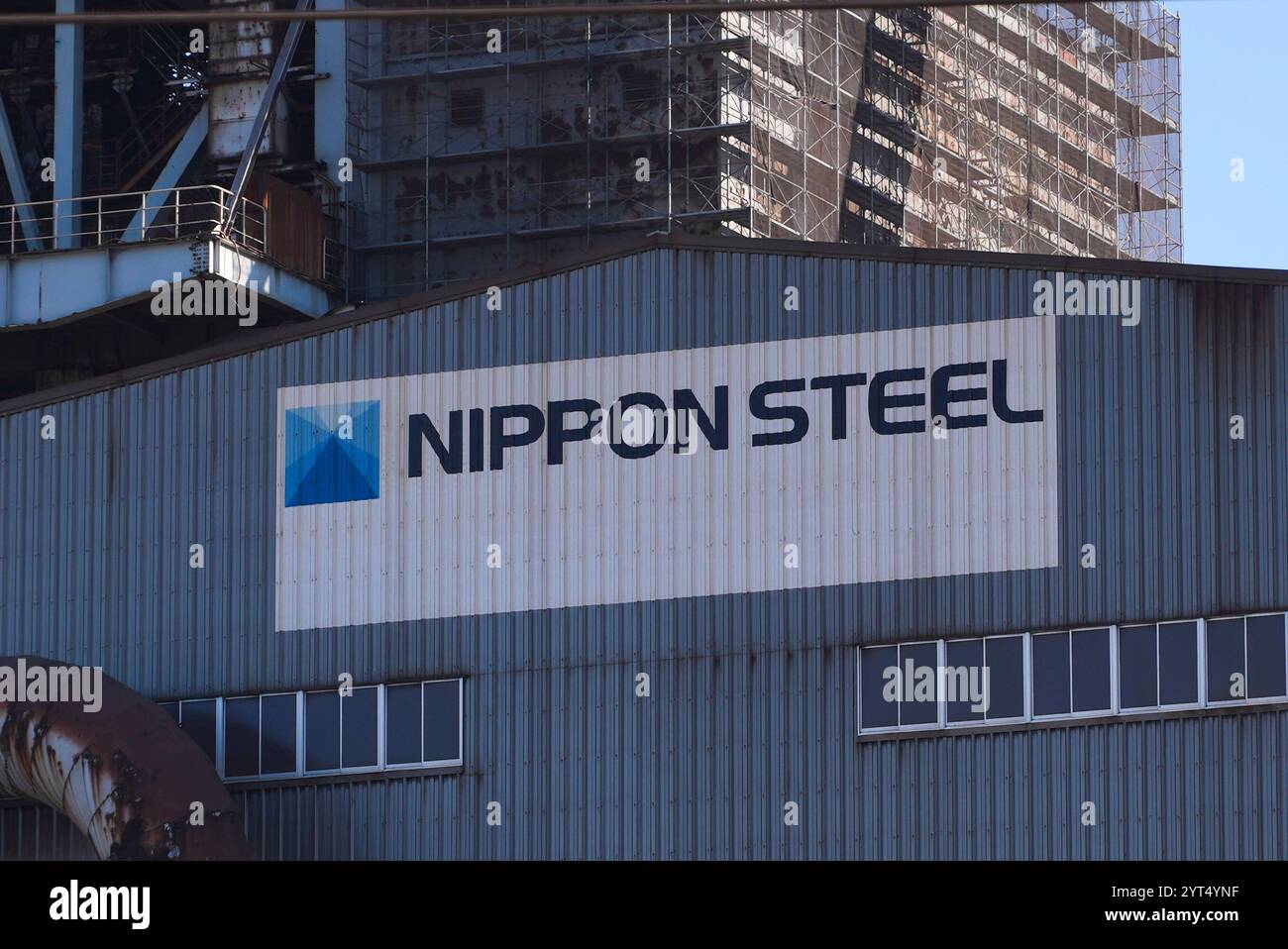 Logo of Nippon Steel on the exterior of Blast Furnace No. 1 at the ...