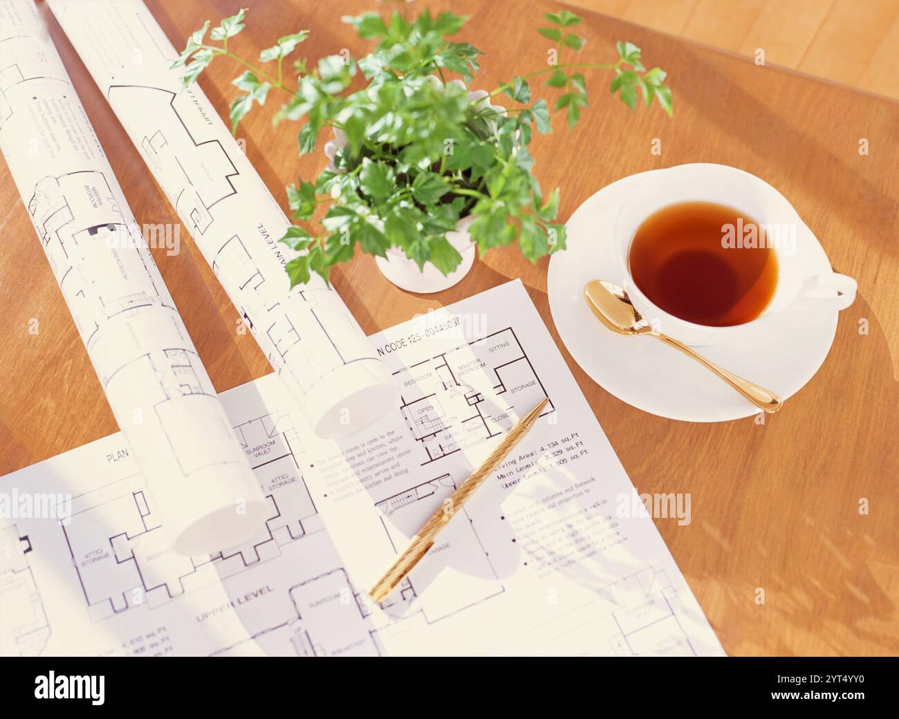 Floor plans and tea Stock Photo - Alamy
