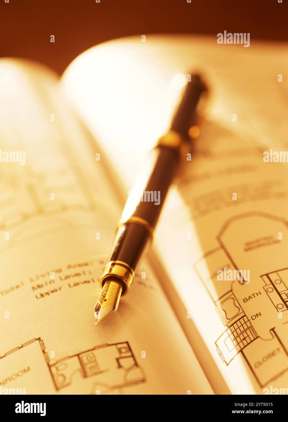 Fountain pen and floor plan Stock Photo - Alamy