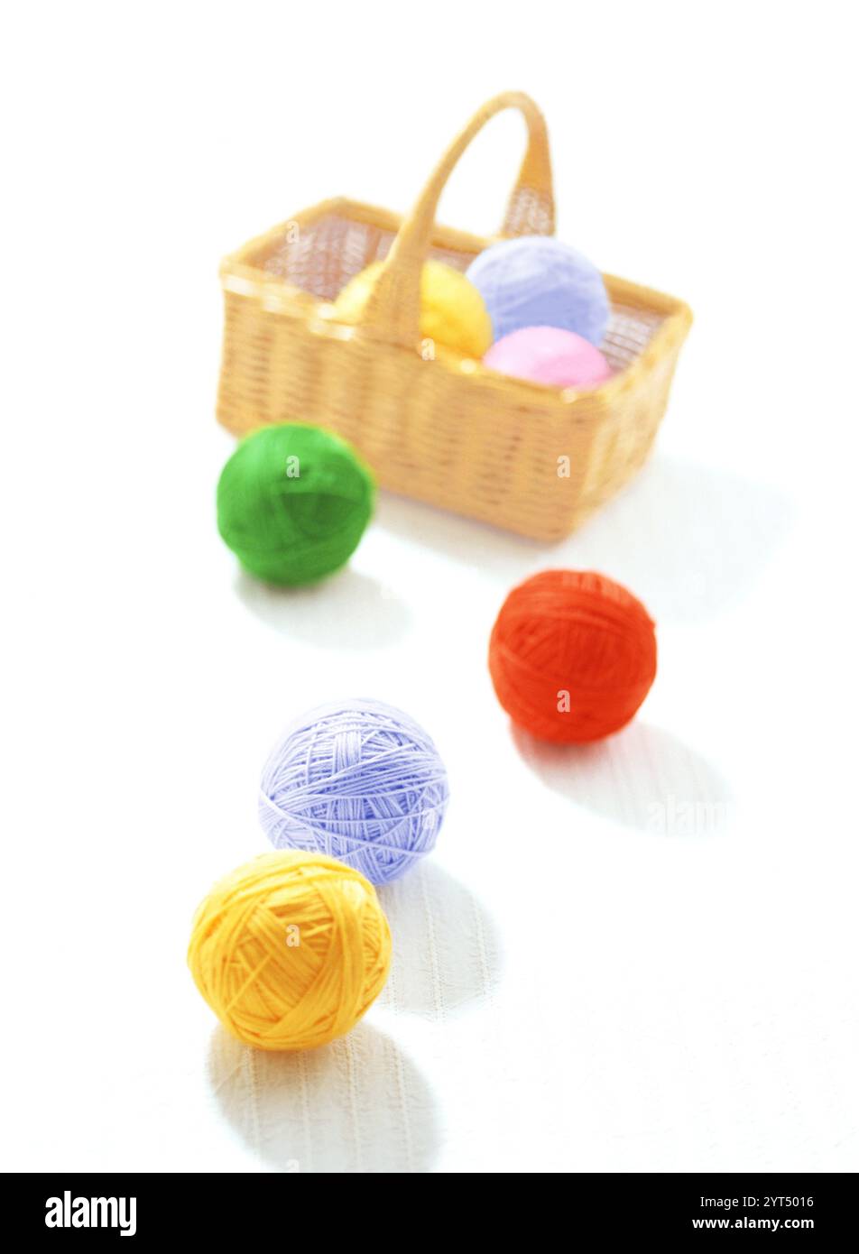 Yarn balls in basket Stock Photo - Alamy
