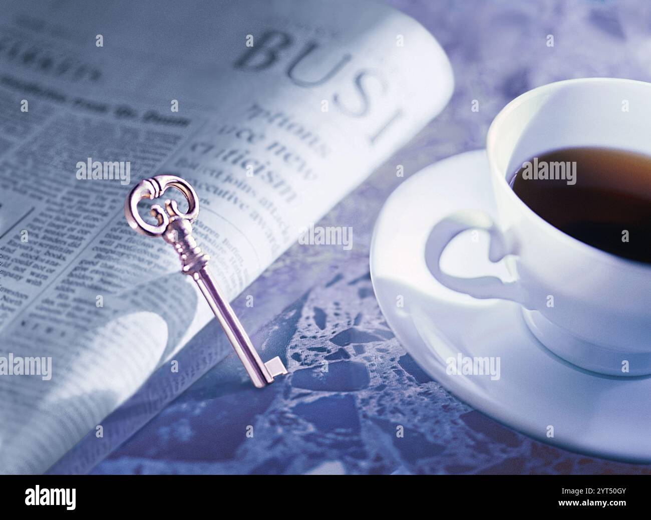 Key, newspaper and coffee Stock Photo - Alamy