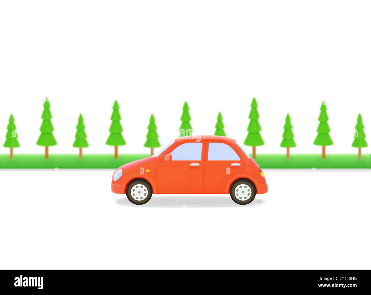 Red Car And Street Trees Stock Photo - Alamy