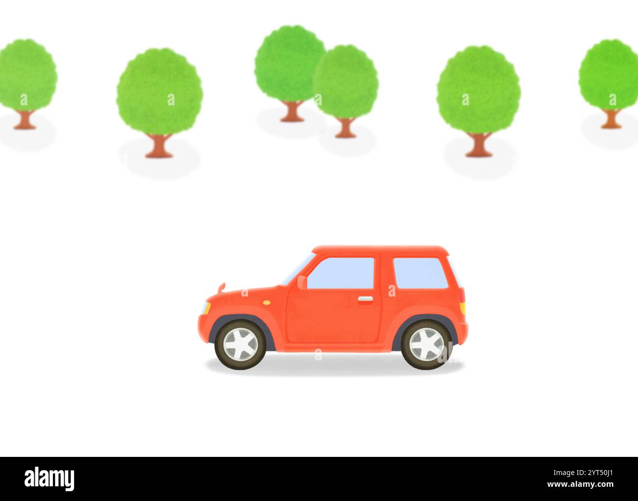 Red jeep and trees Stock Photo - Alamy
