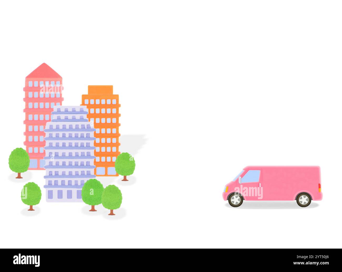 Pink truck and building Stock Photo - Alamy