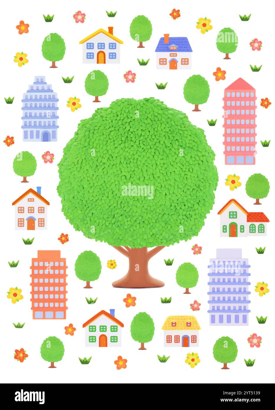 Great trees and houses Stock Photo - Alamy