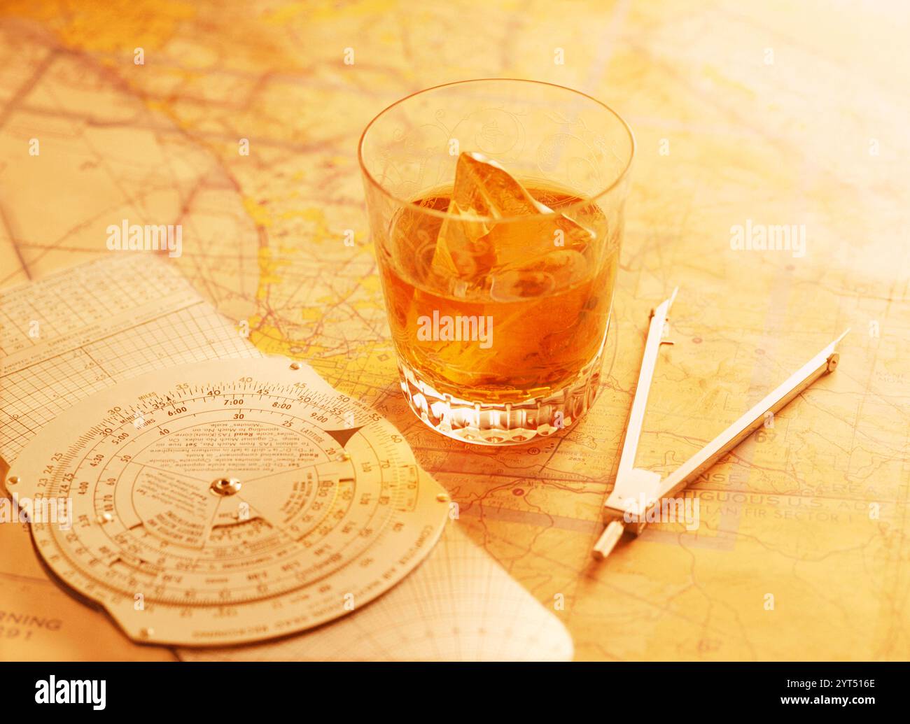 Map, whisky and flight computer Stock Photo - Alamy