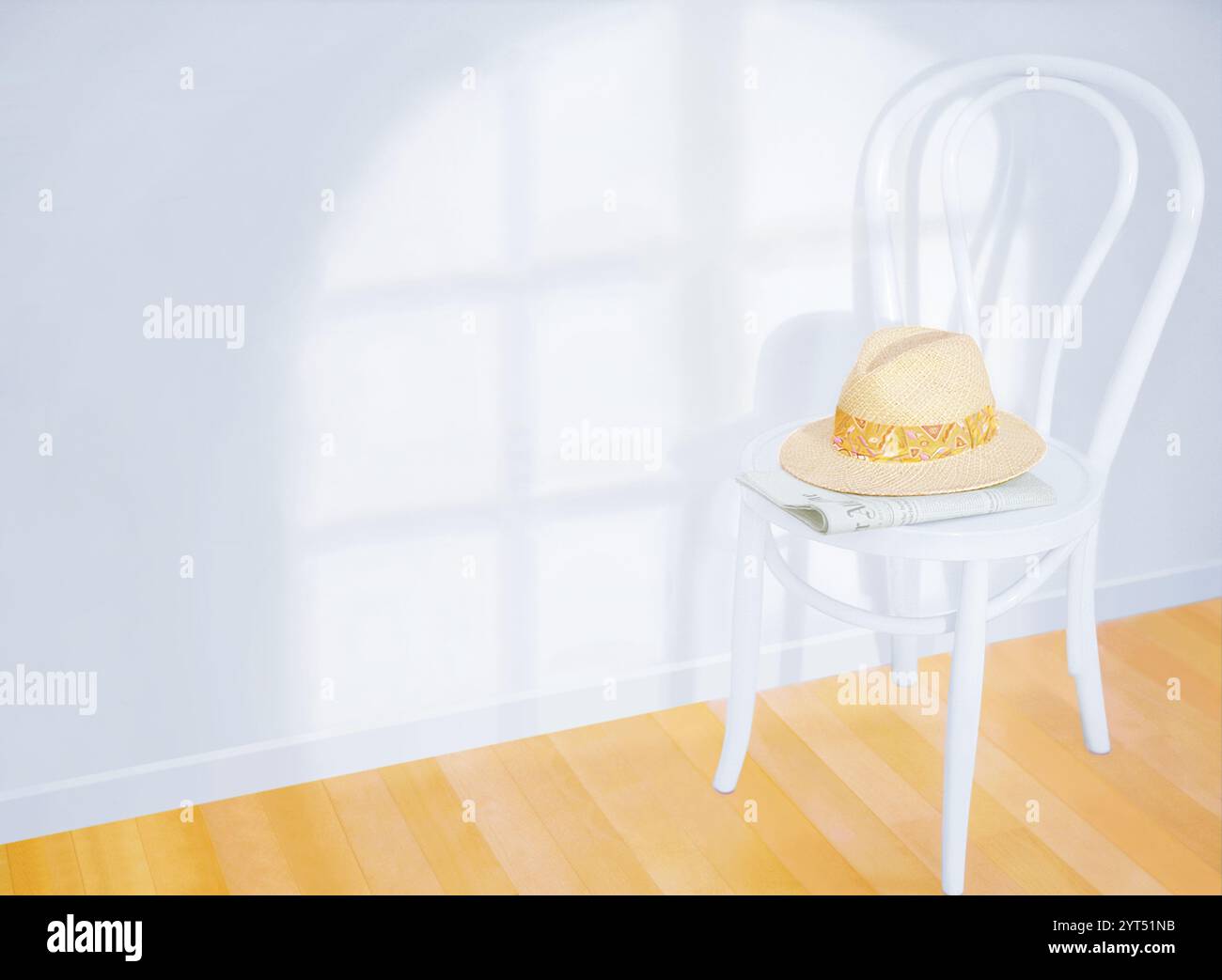 Chair hat and window shadow Stock Photo - Alamy