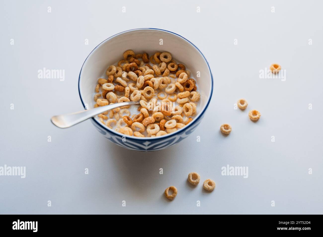 Bowl of cheerios breakfast cereal in milk on white background Stock ...
