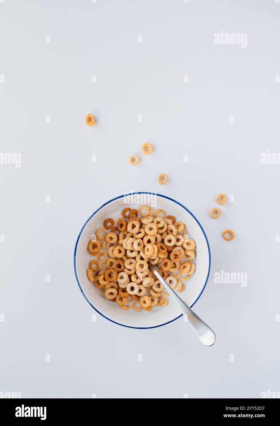 Bowl of cheerios breakfast cereal in milk on white background Stock ...