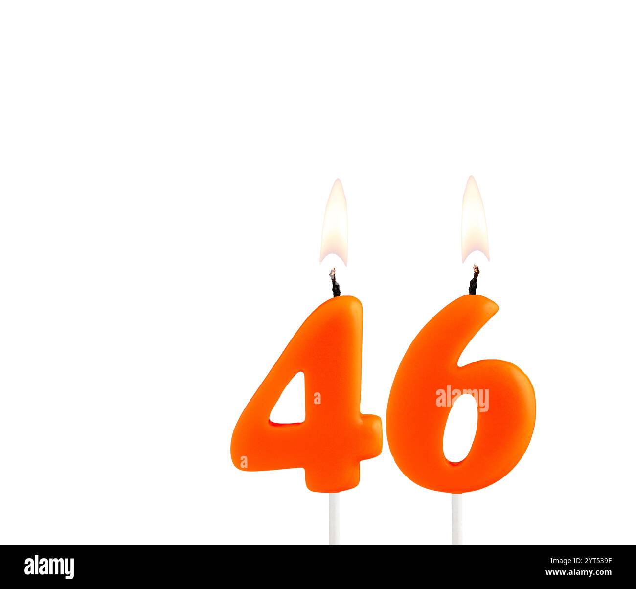 Orange birthday candle on white background - Number 46 Stock Photo - Alamy