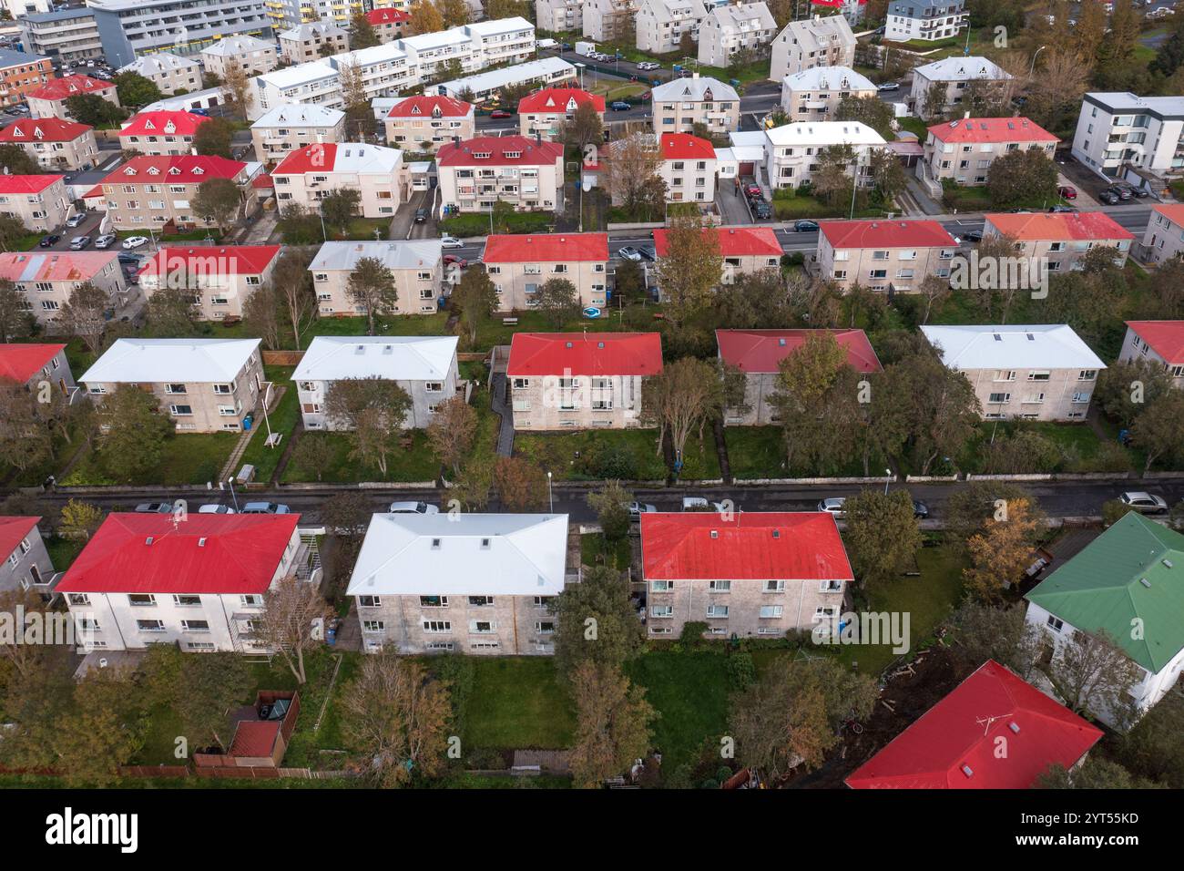 Red-roofed homes, Reykjavik rooftop view Stock Photo - Alamy