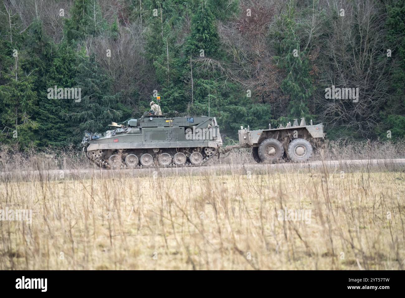 A British army Warrior MRV FV512 tank with crane, gun and trailer ...