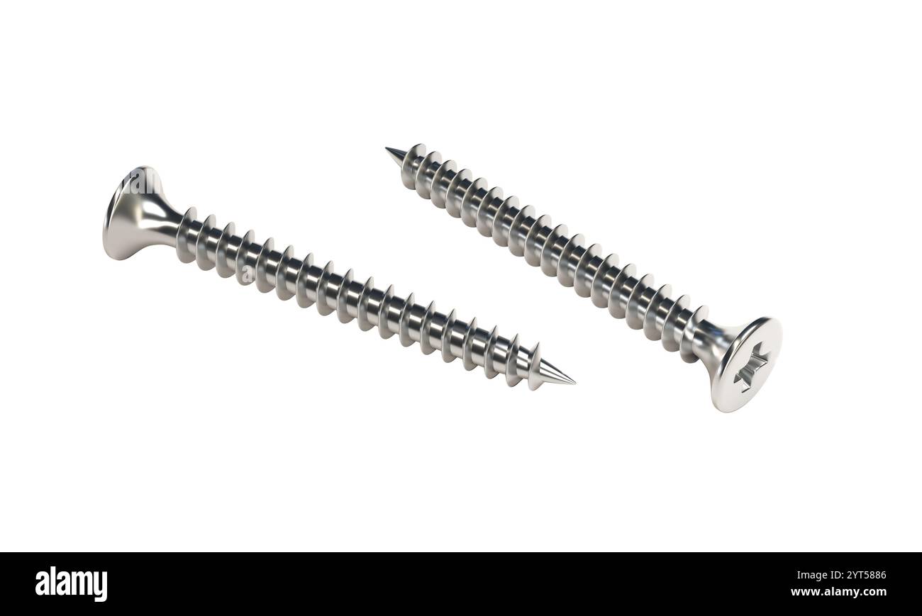 Two shiny metal screws lying on transparent background 3d Stock Photo ...