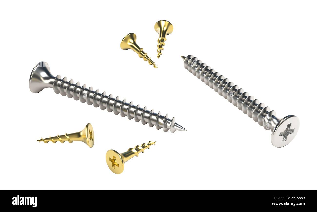 Silver and gold screws rotating on transparent background 3d Stock ...