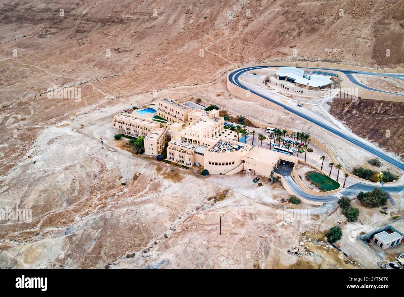 Aerial view of a multilevel building with modern architecture built on ...