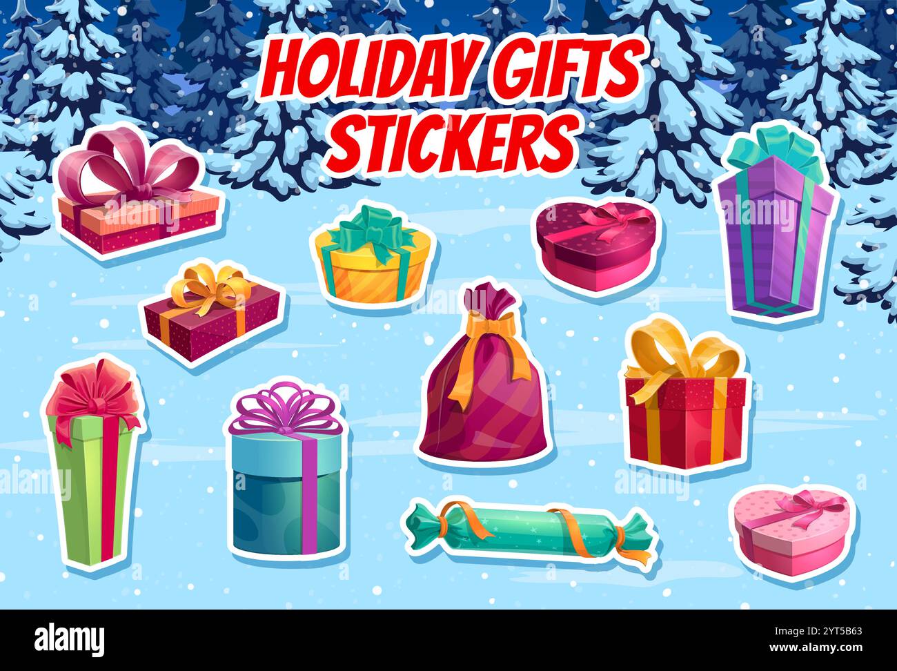 Cartoon Christmas gifts holiday stickers pack. Vector patches featuring ...