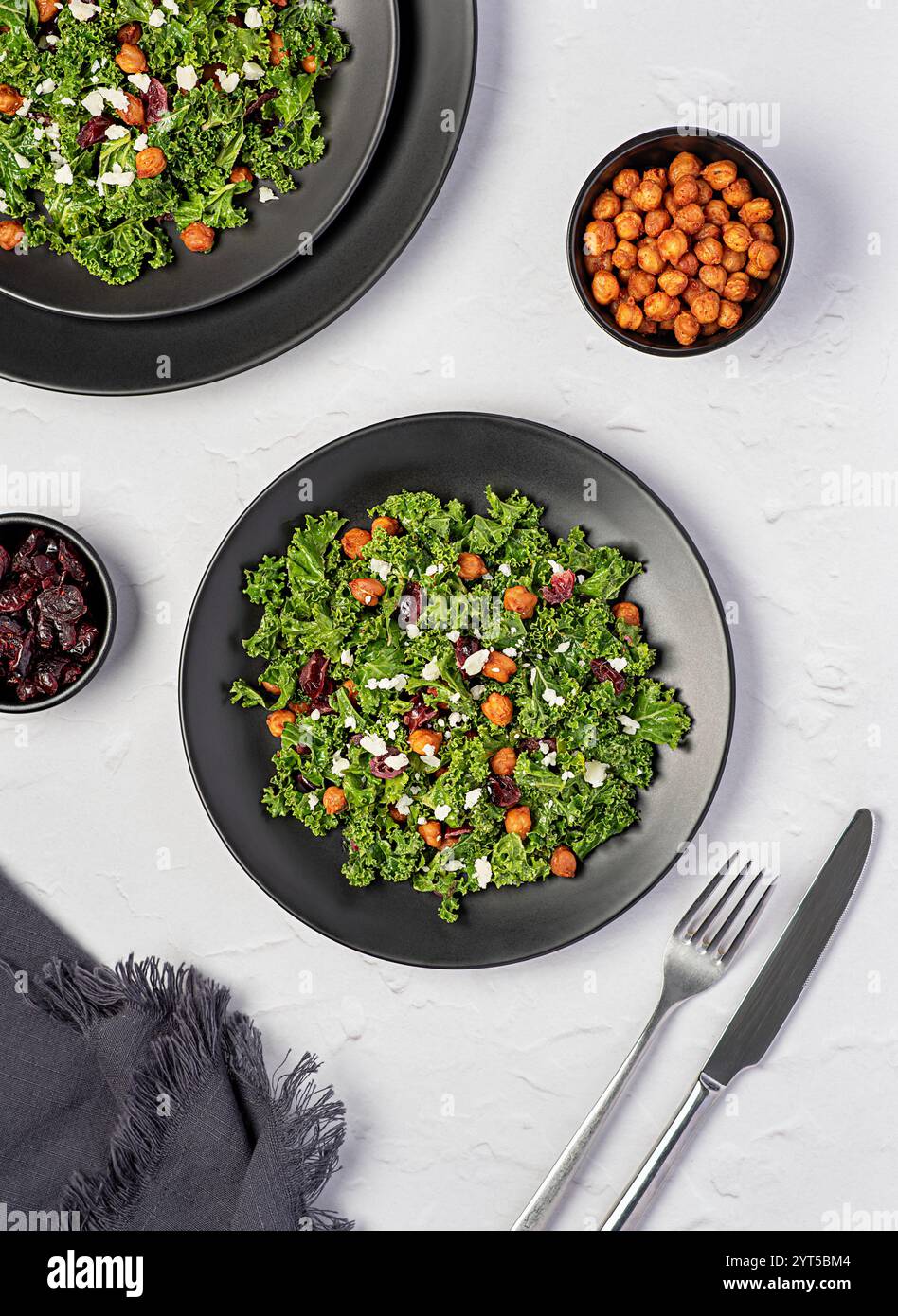 Food photography of salad with roasted crispy chickpeas, kale, dried ...